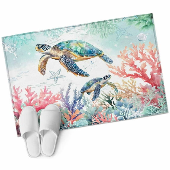 Bathroom Rugs 2x3 Ft, Coastal Turtle Non Slip Area Rugs for Kitchen ...