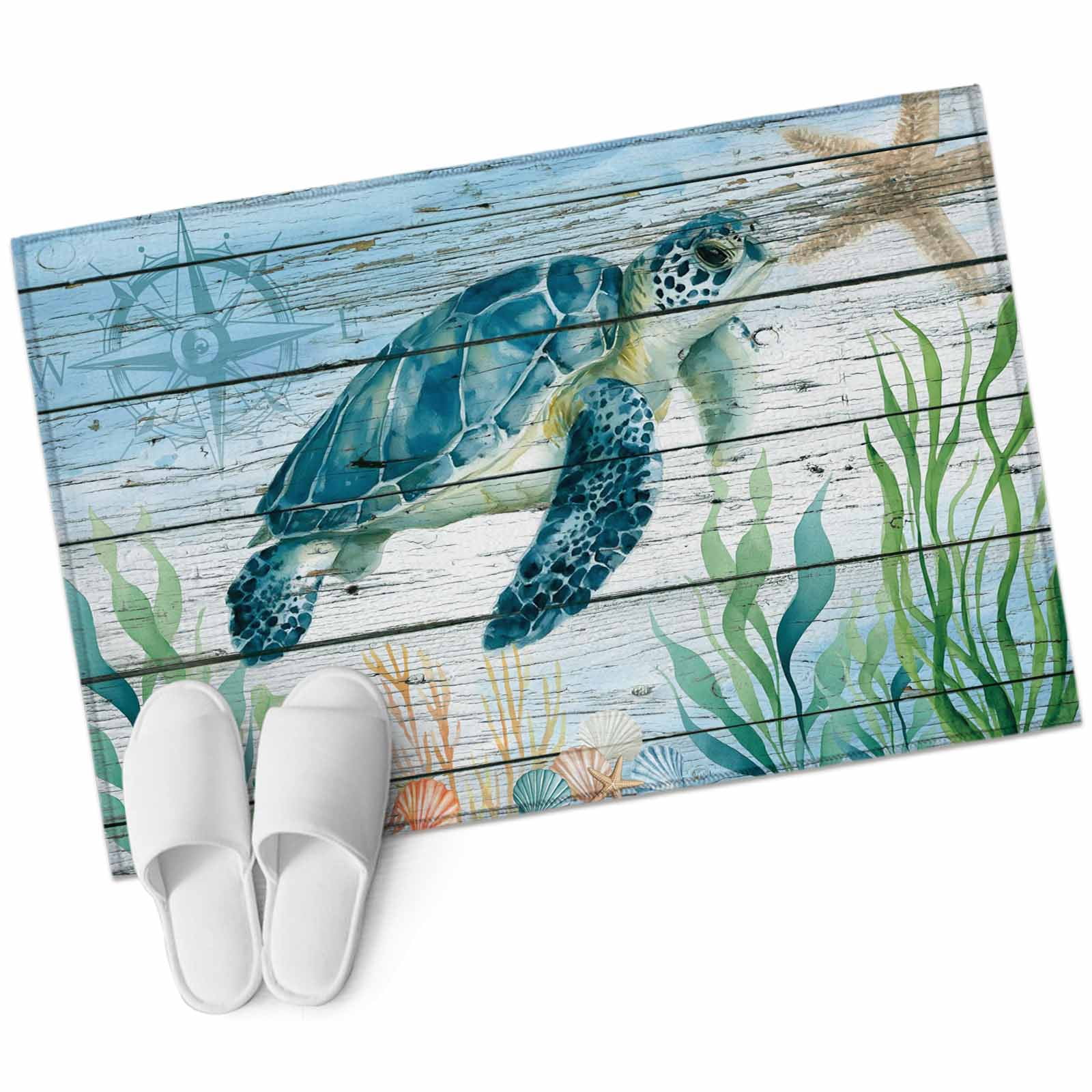Bathroom Rugs 2x3 Ft, Coastal Turtle Non Slip Area Rugs for Kitchen ...