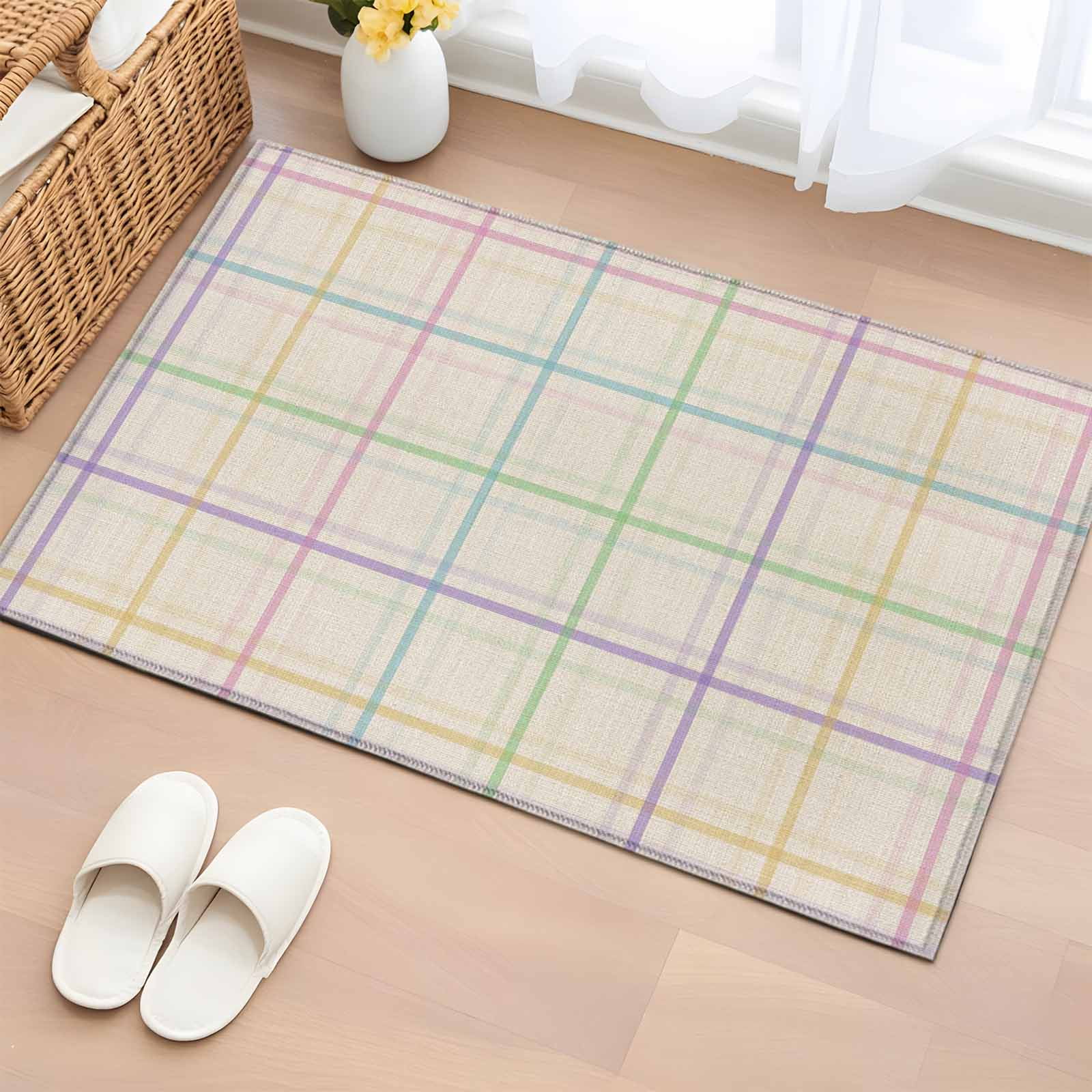 Bathroom Rugs 2x3 Ft, Colorful Geometric Plaid Non Slip Area Rugs for ...