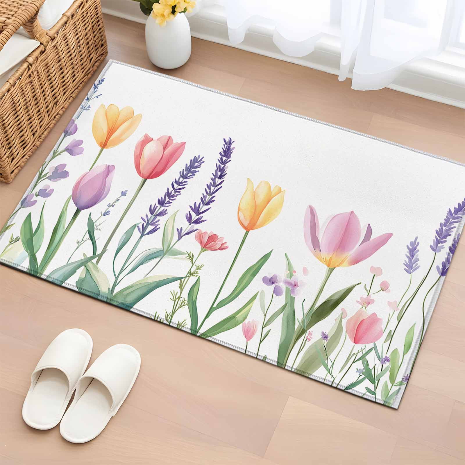 Bathroom Rugs 2x3 Ft, Colorful Spring Floral Non Slip Area Rugs for ...