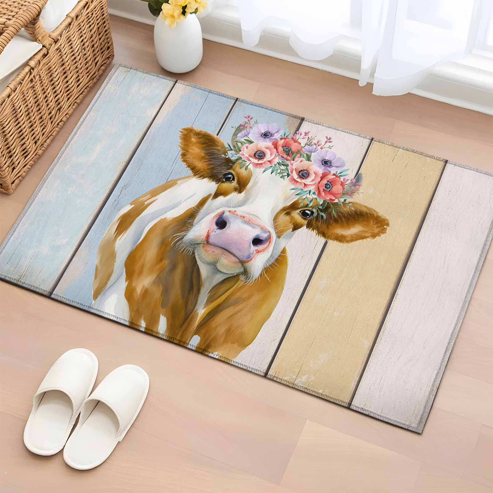 Bathroom Rugs 2x3 Ft, Farmhouse Cow Non Slip Area Rugs for Kitchen ...