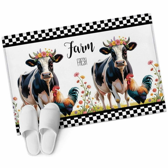 Bathroom Rugs 2x3 Ft, Farmhouse Cow Rooster Non Slip Area Rugs for ...