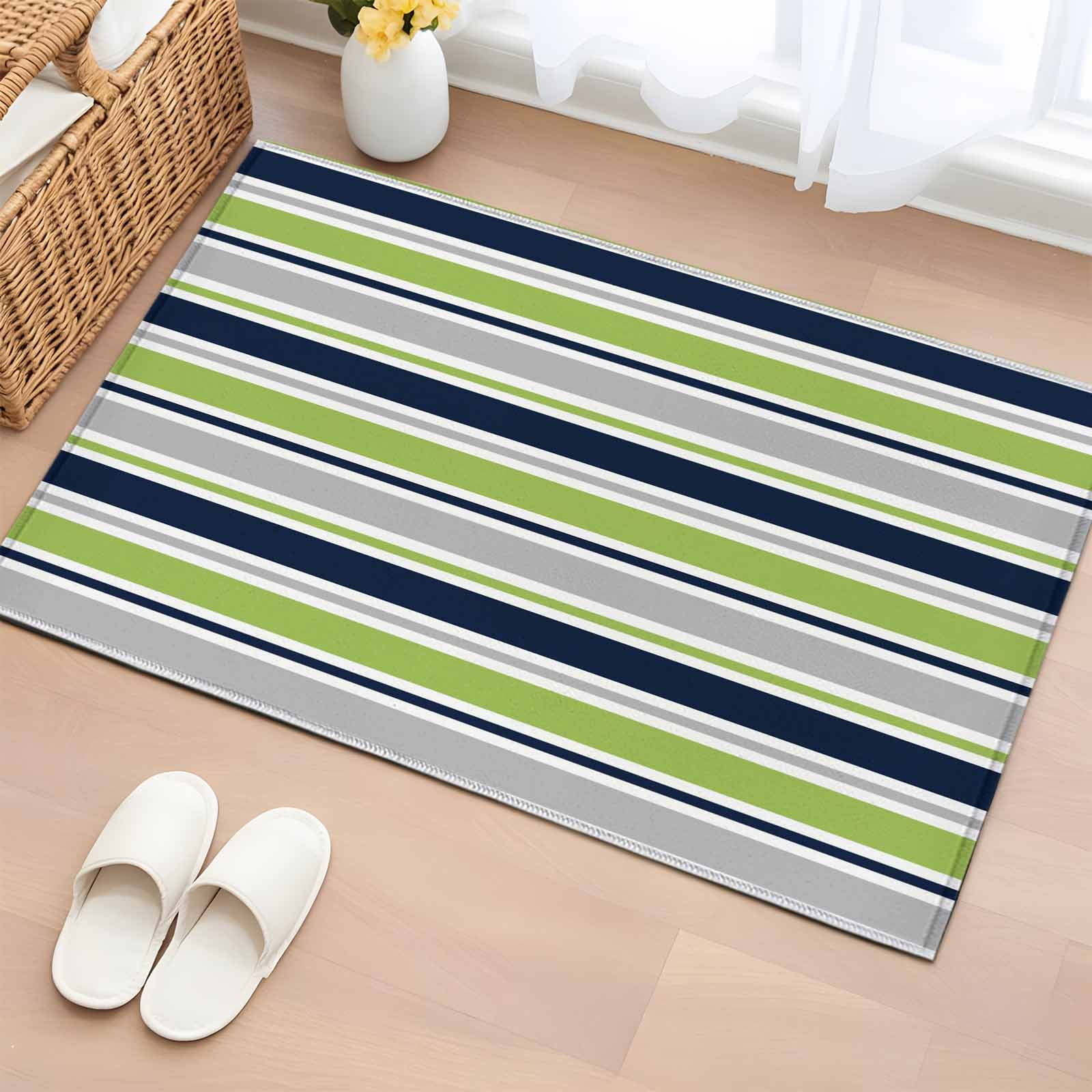 Bathroom Rugs 2x3 Ft, Green Gray Striped Non Slip Area Rugs for Kitchen ...
