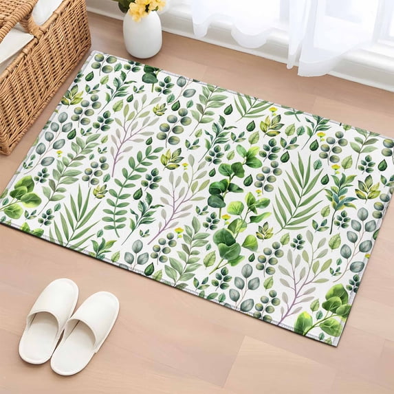Bathroom Rugs 2x3 Ft, Green Leaves Non Slip Area Rugs for Kitchen ...