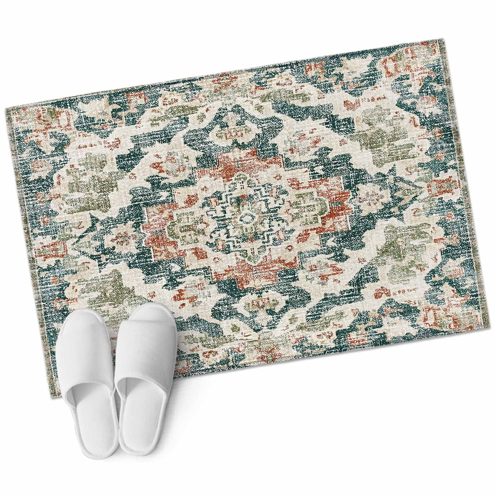 Bathroom Rugs 2x3 Ft, Green Orange Boho Non Slip Area Rugs for Kitchen ...