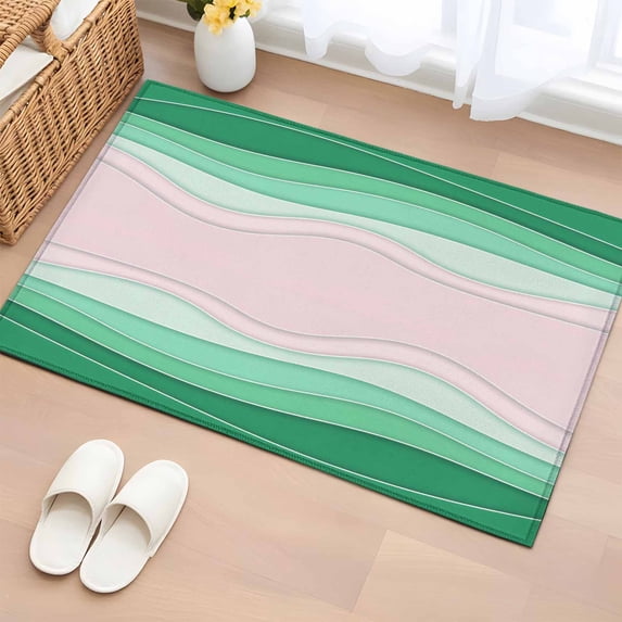 Bathroom Rugs 2x3 Ft, Green Stripes Non Slip Area Rugs for Kitchen ...