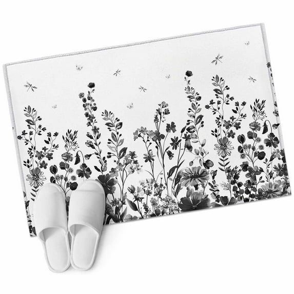 Bathroom Rugs 2x3 Ft, Grey Botanical Non Slip Area Rugs for Kitchen ...