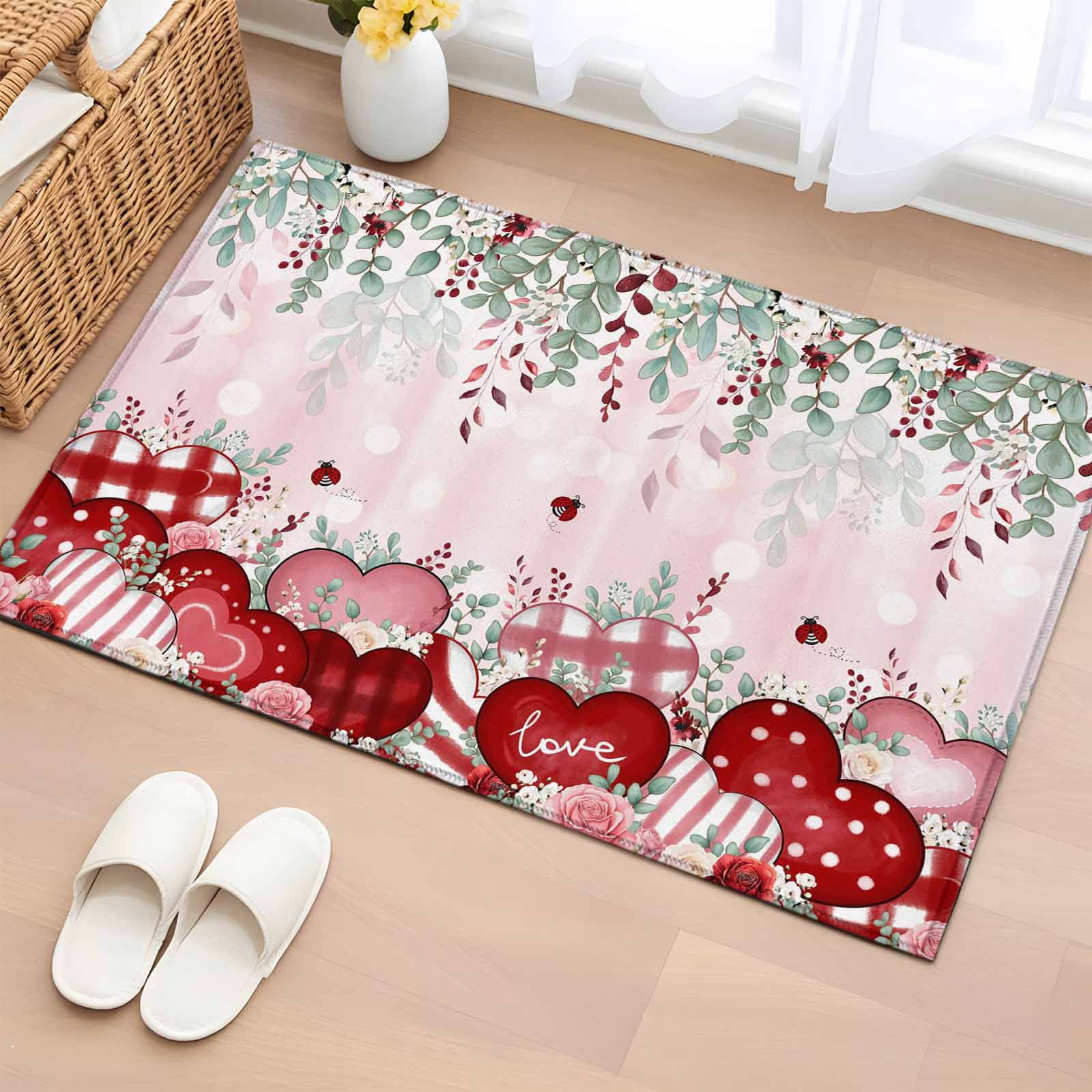 Bathroom Rugs 2x3 Ft, Love Heart Valentine's Non Slip Area Rugs for ...