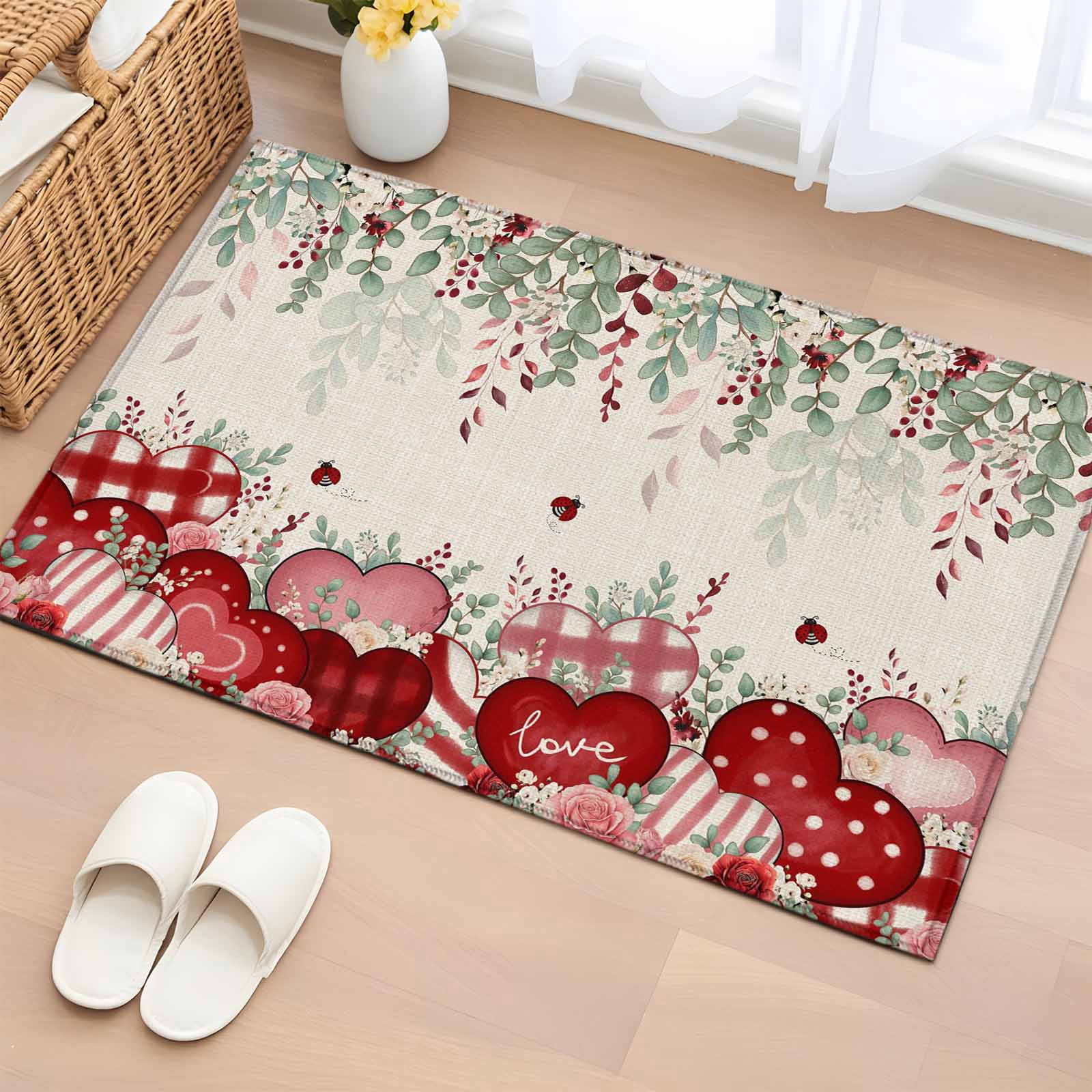 Bathroom Rugs 2x3 Ft, Love Heart Valentines Non Slip Area Rugs for ...