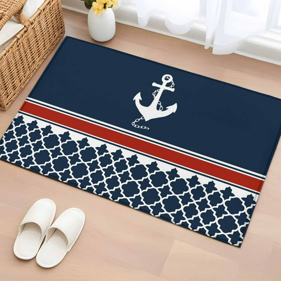 Bathroom Rugs 2x3 Ft, Navy Blue Coastal Non Slip Area Rugs for Kitchen ...