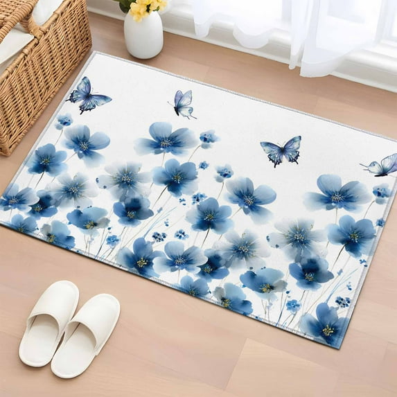 Bathroom Rugs 2x3 Ft, Navy Blue Floral Non Slip Area Rugs for Kitchen ...