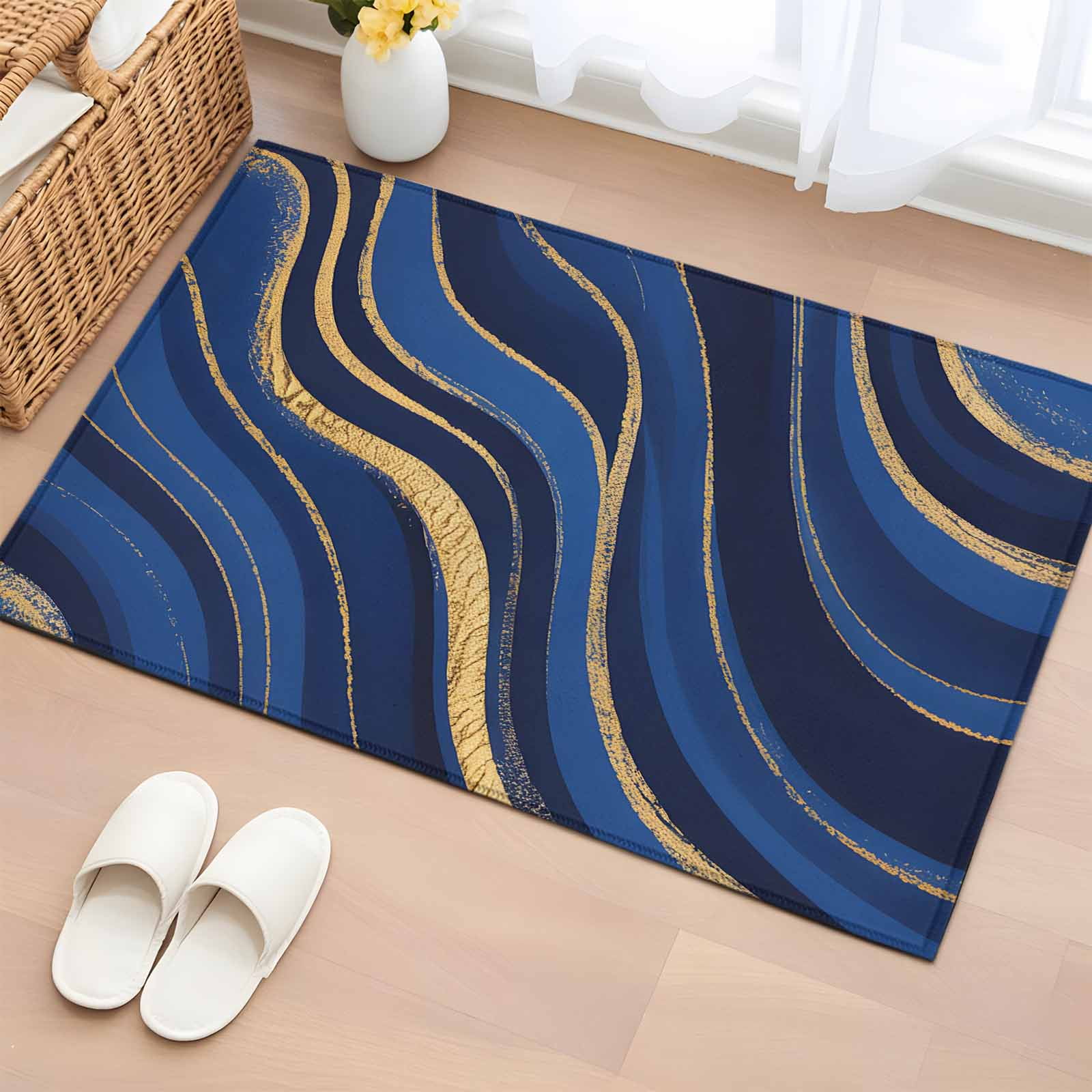 Bathroom Rugs 2x3 Ft, Navy Blue Moire Non Slip Area Rugs for Kitchen ...