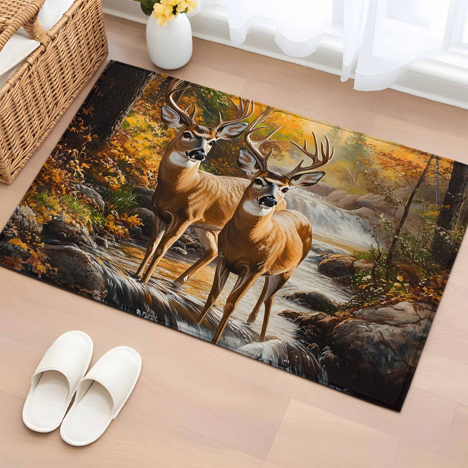 Bathroom Rugs 2x3 Ft, Orange Autumn Deer Non Slip Area Rugs for Kitchen ...