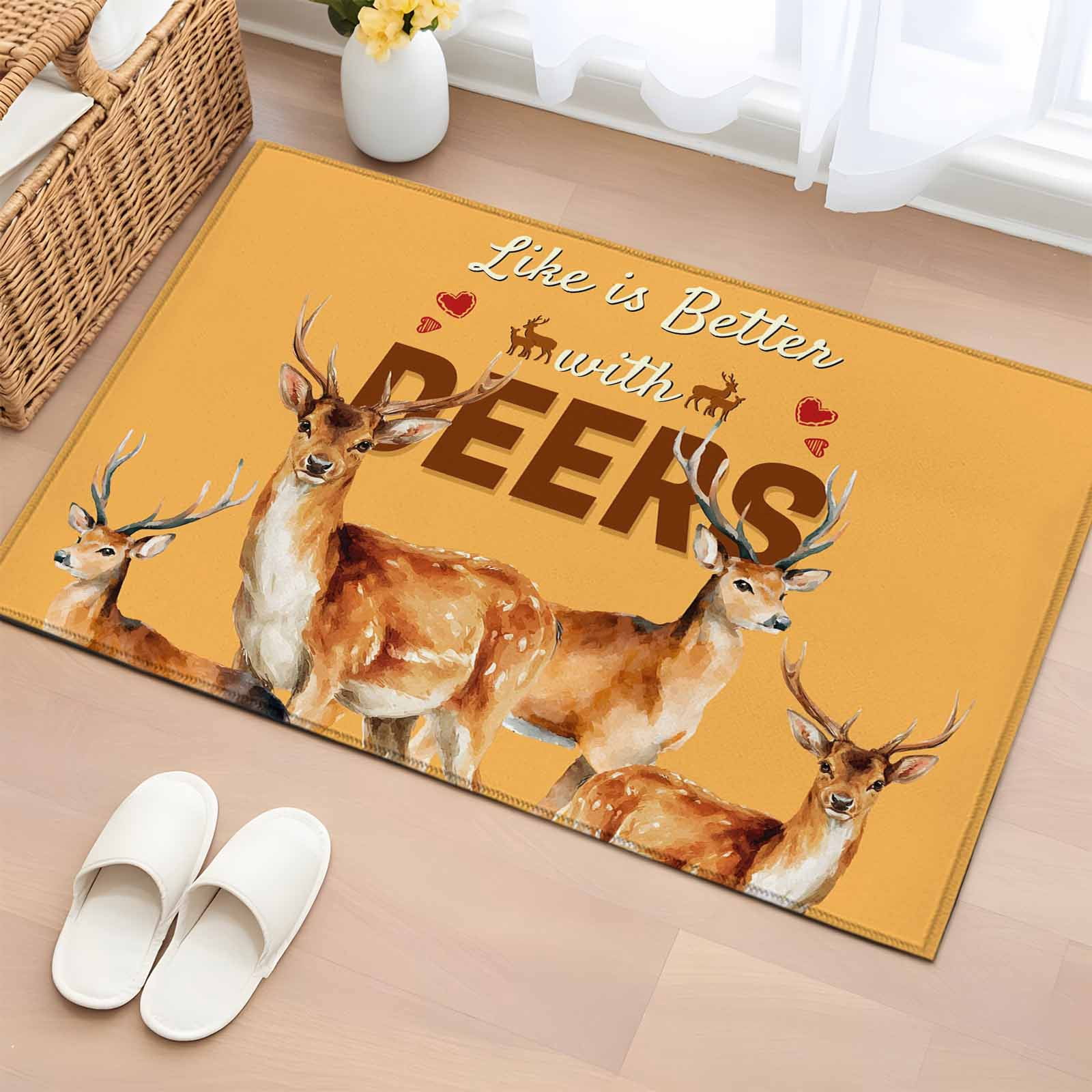 Bathroom Rugs 2x3 Ft, Orange Deer Non Slip Area Rugs for Kitchen ...