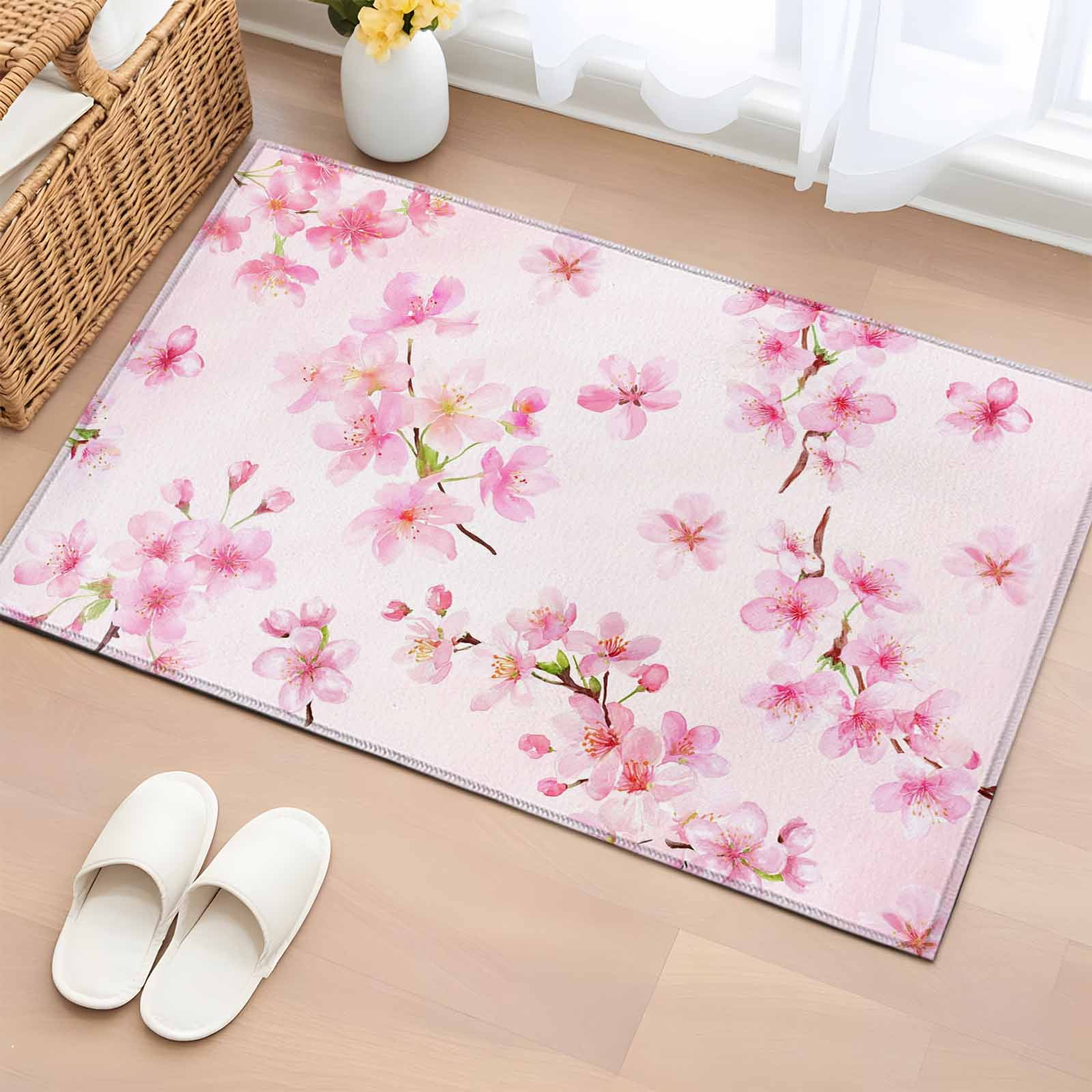Bathroom Rugs 2x3 Ft, Pink Cherry Non Slip Area Rugs for Kitchen ...