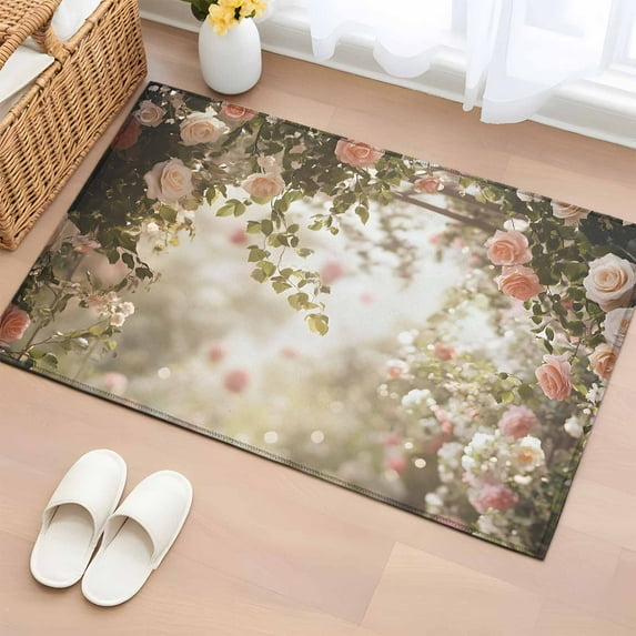 Bathroom Rugs 2x3 Ft, Pink Rose Spring Floral Non Slip Area Rugs for ...