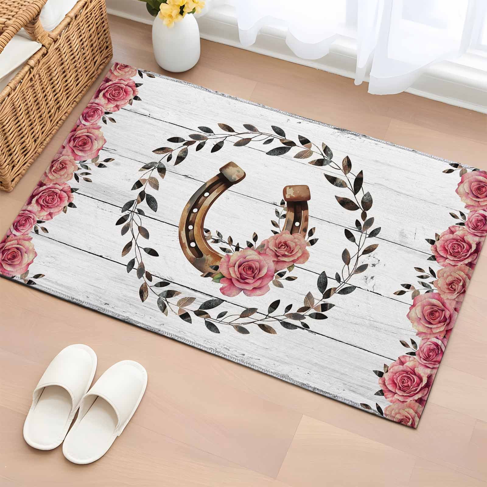 Bathroom Rugs 2x3 Ft, Pink Roses Non Slip Area Rugs for Kitchen Bedroom ...