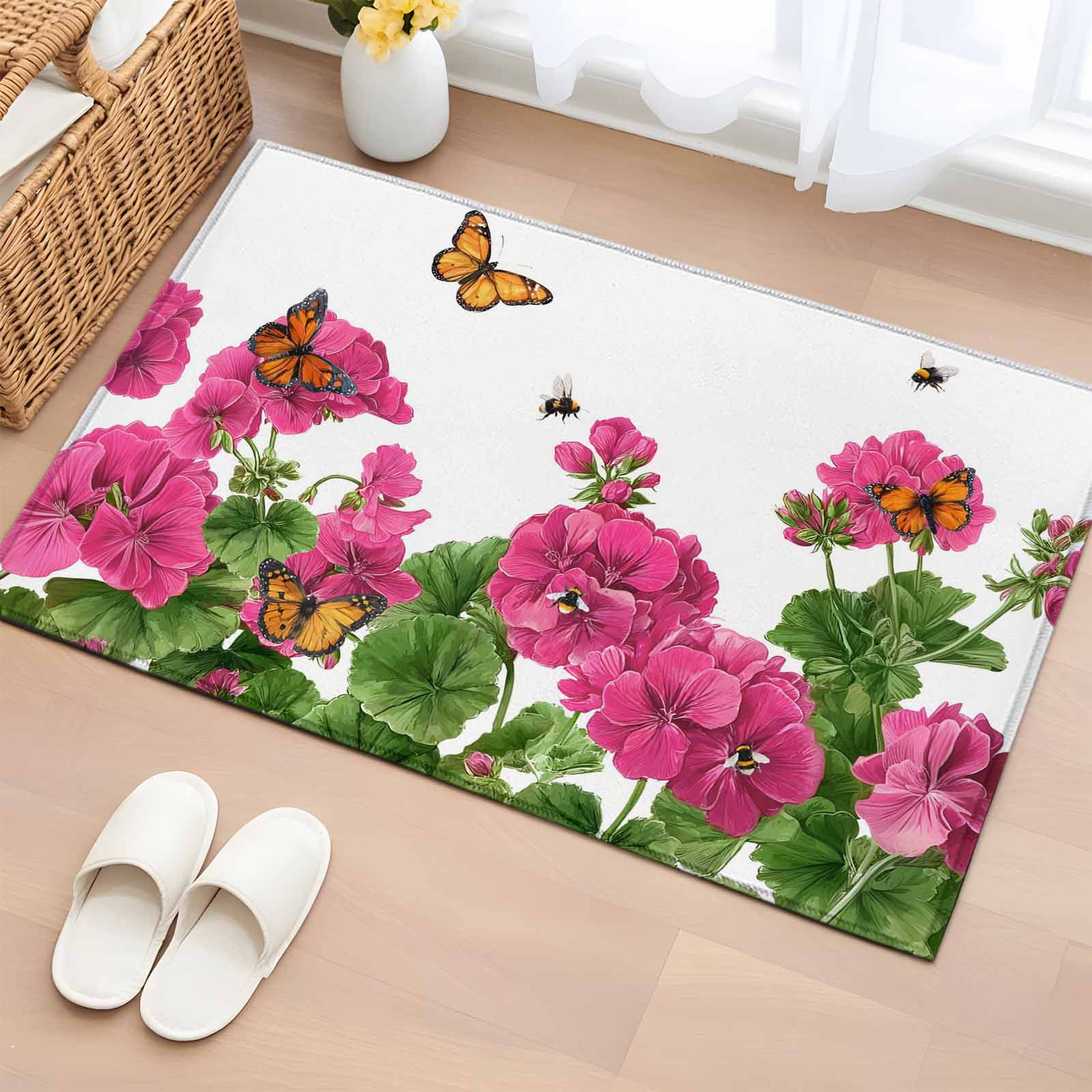 Bathroom Rugs 2x3 Ft, Pink Spring Floral Non Slip Area Rugs for Kitchen ...