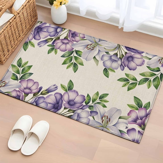 Bathroom Rugs 2x3 Ft, Purple Flowers Non Slip Area Rugs for Kitchen ...
