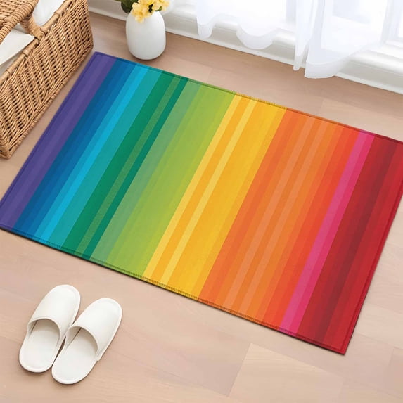 Bathroom Rugs 2x3 Ft, Rainbow Striped Non Slip Area Rugs for Kitchen ...