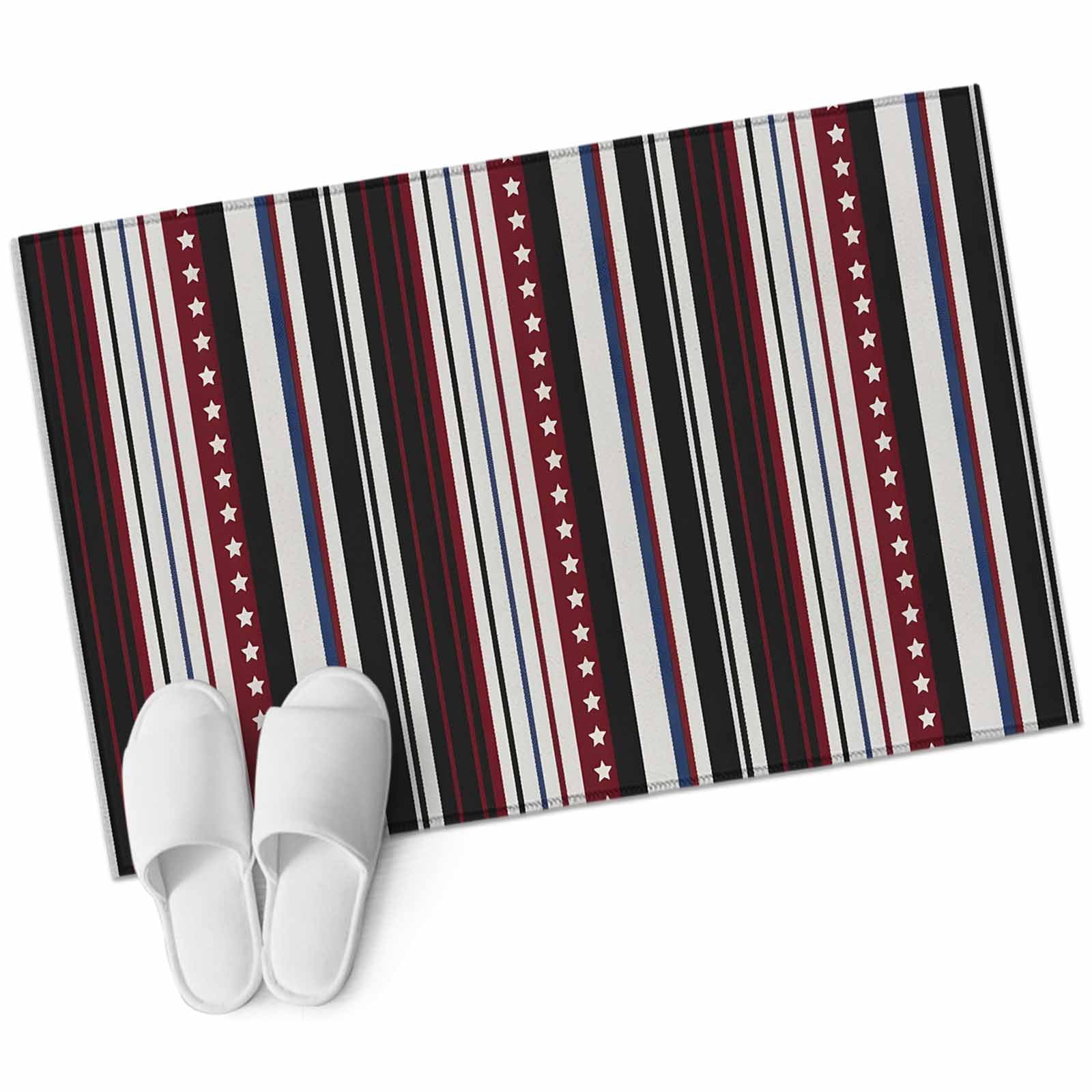 Bathroom Rugs 2x3 Ft, Red Blue Black Striped Non Slip Area Rugs for ...