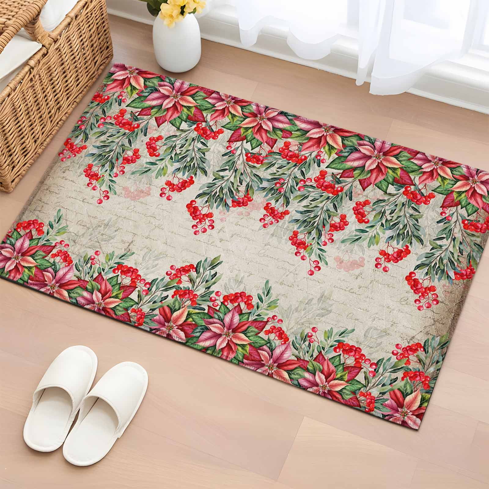 Bathroom Rugs 2x3 Ft, Red Christmas Non Slip Area Rugs for Kitchen ...