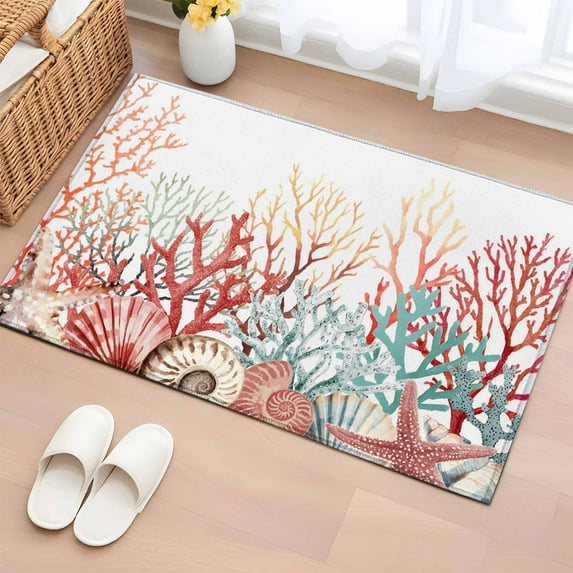 Bathroom Rugs 2x3 Ft, Red Coral Coastal Non Slip Area Rugs for Kitchen ...