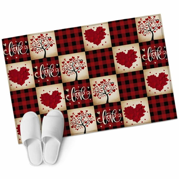 Bathroom Rugs 2x3 Ft, Red Plaid Valentine's Day Non Slip Area Rugs for ...