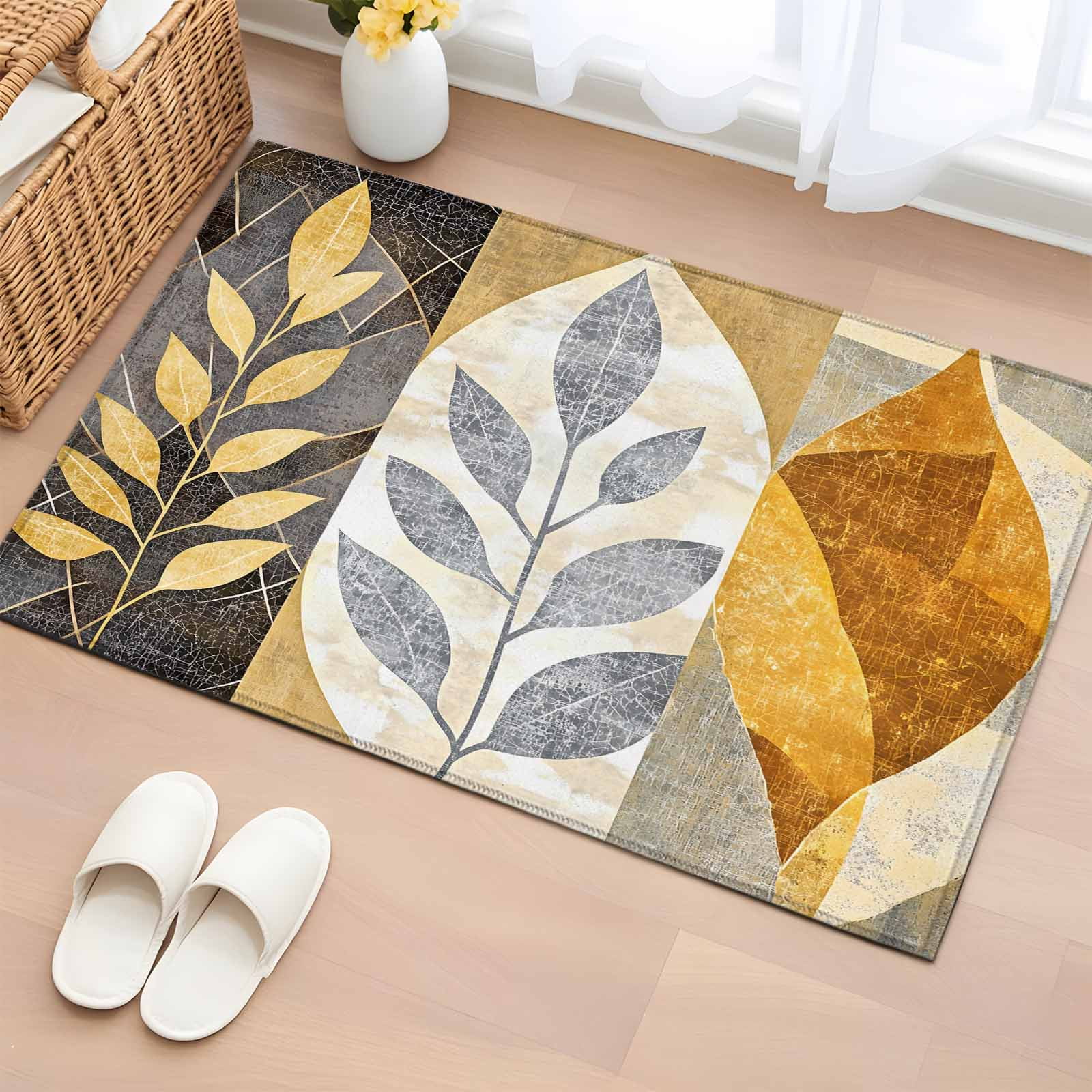 Bathroom Rugs 2x3 Ft, Retro Abstract Leaves Non Slip Area Rugs for ...