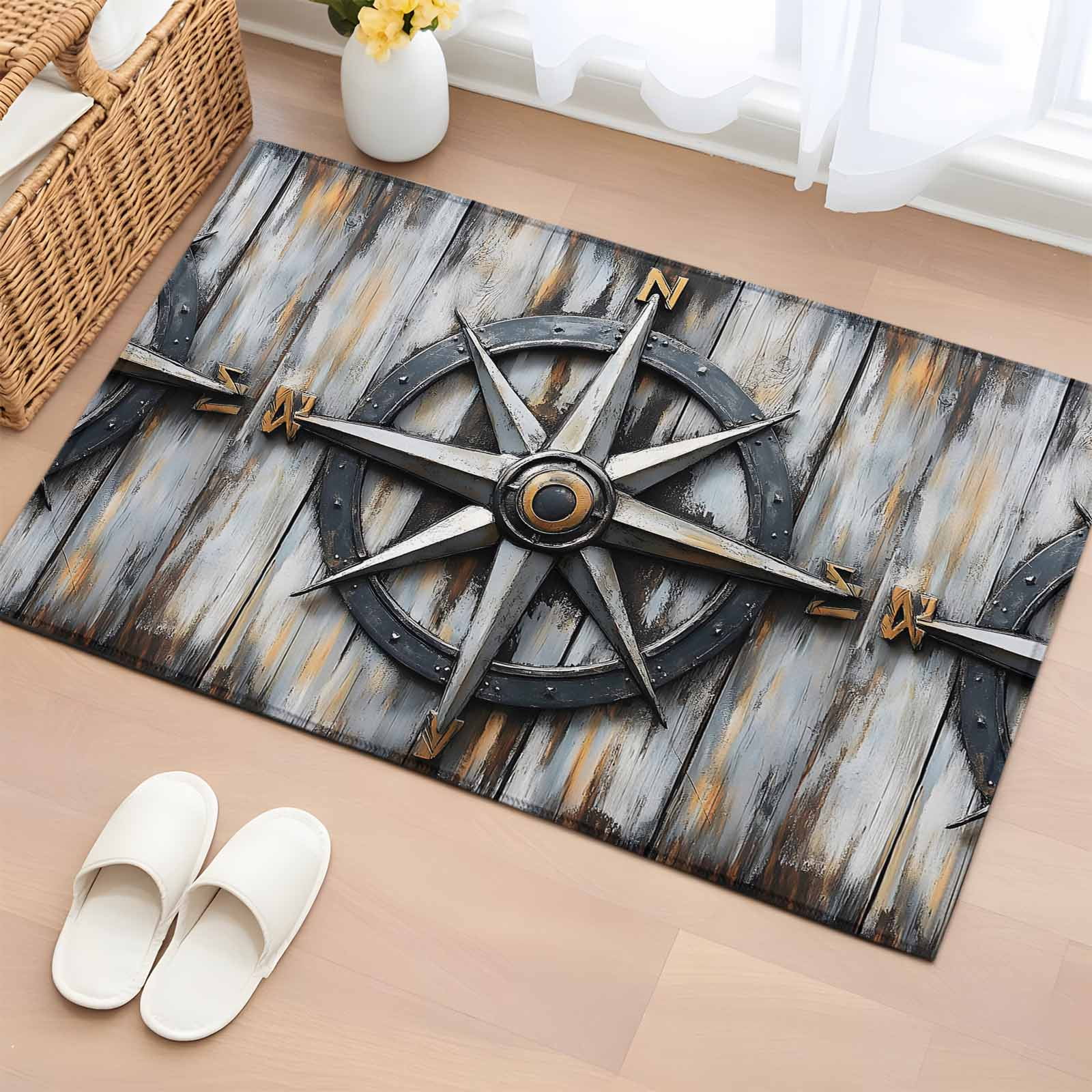 Bathroom Rugs 2x3 Ft, Retro Compass Coastal Non Slip Area Rugs for ...