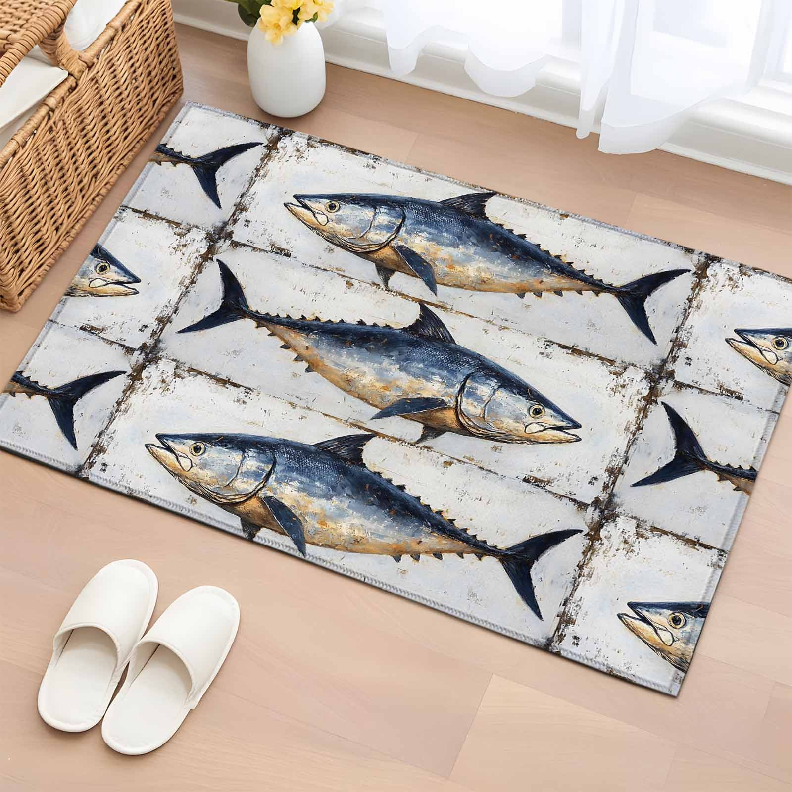 Bathroom Rugs 2x3 Ft, Retro Fish Coastal Non Slip Area Rugs for Kitchen ...