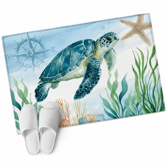 Bathroom Rugs 2x3 Ft, Sea Turtle Coastal Non Slip Area Rugs for Kitchen ...