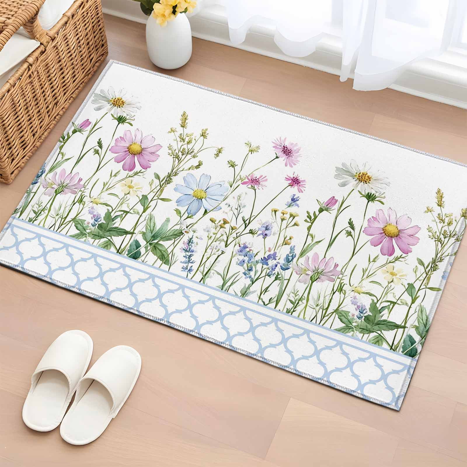 Bathroom Rugs 2x3 Ft, Spring Daisy Non Slip Area Rugs for Kitchen ...