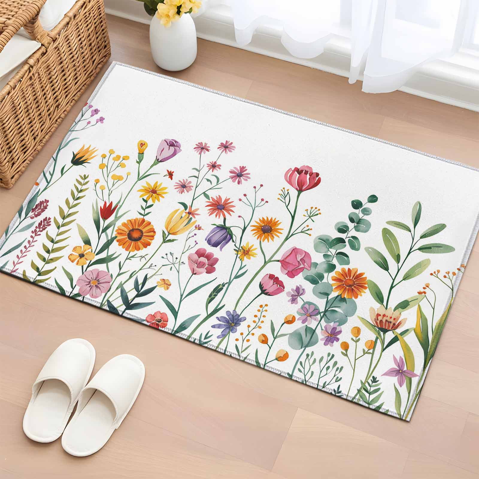 Bathroom Rugs 2x3 Ft, Spring Floral Non Slip Area Rugs for Kitchen ...