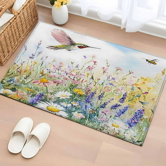 Bathroom Rugs 2x3 Ft, Spring Floral Non Slip Area Rugs for Kitchen ...