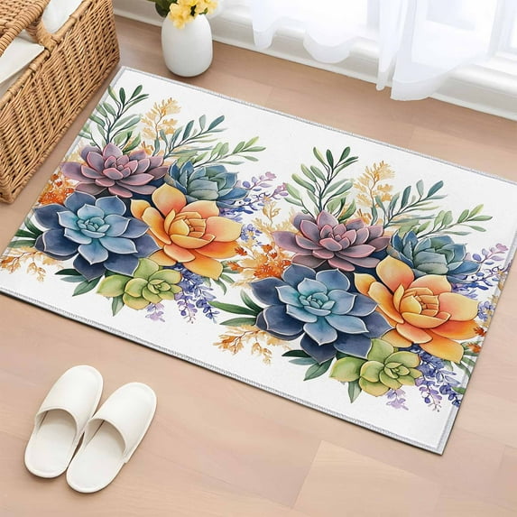 Bathroom Rugs 2x3 Ft, Spring Floral Succulents Non Slip Area Rugs for ...