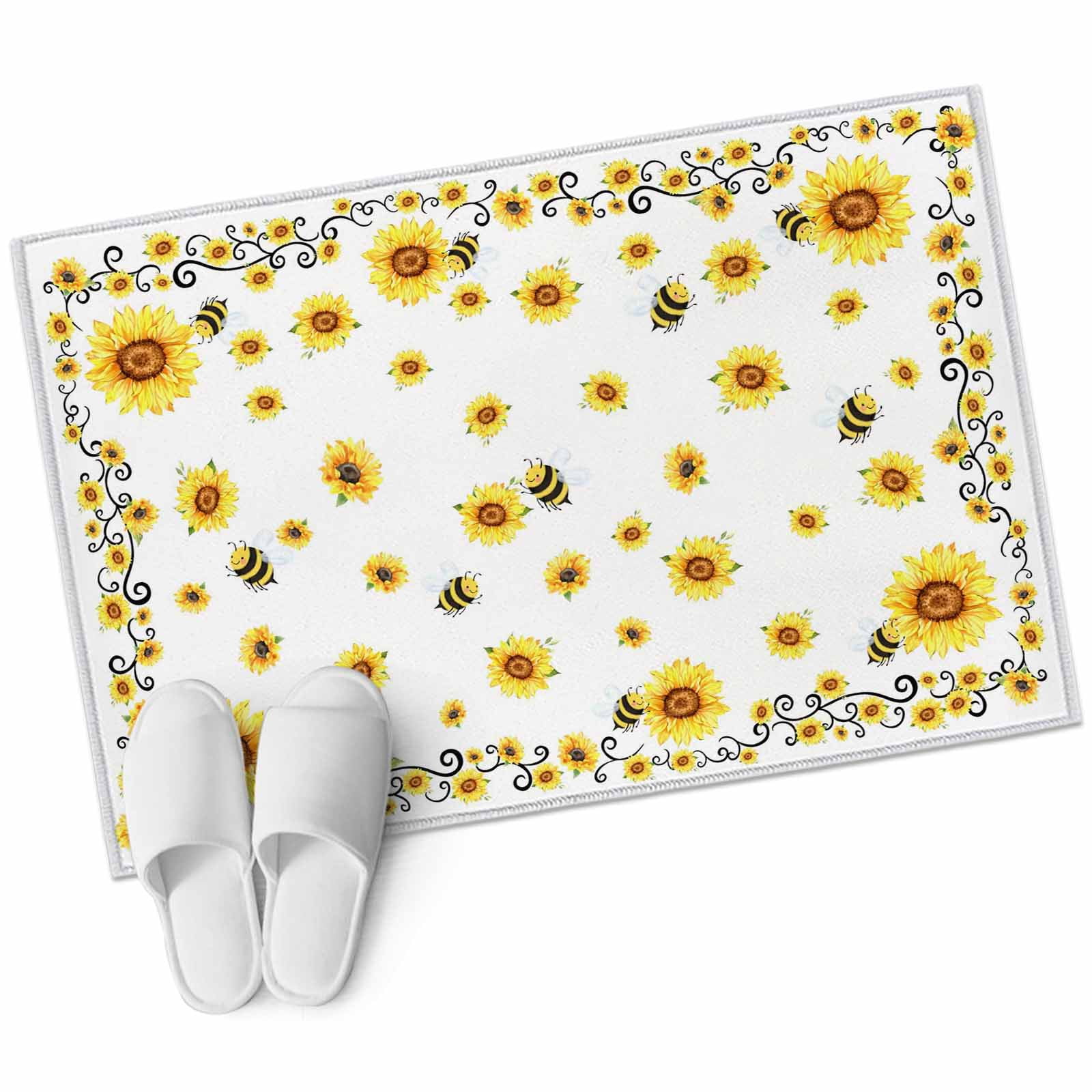 Bathroom Rugs 2x3 Ft, Sunflower Bees Non Slip Area Rugs for Kitchen ...