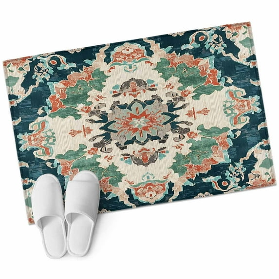 Bathroom Rugs 2x3 Ft, Teal Green Boho Floral Non Slip Area Rugs for ...