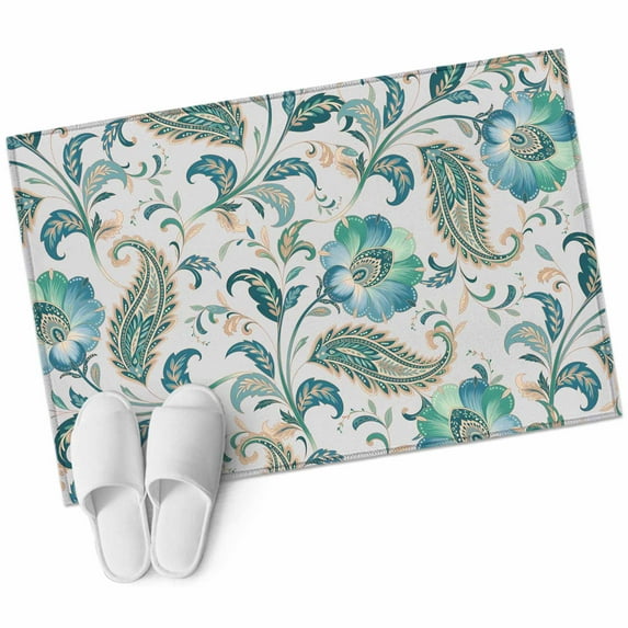 Bathroom Rugs 2x3 Ft, Teal Paisley Floral Non Slip Area Rugs for ...