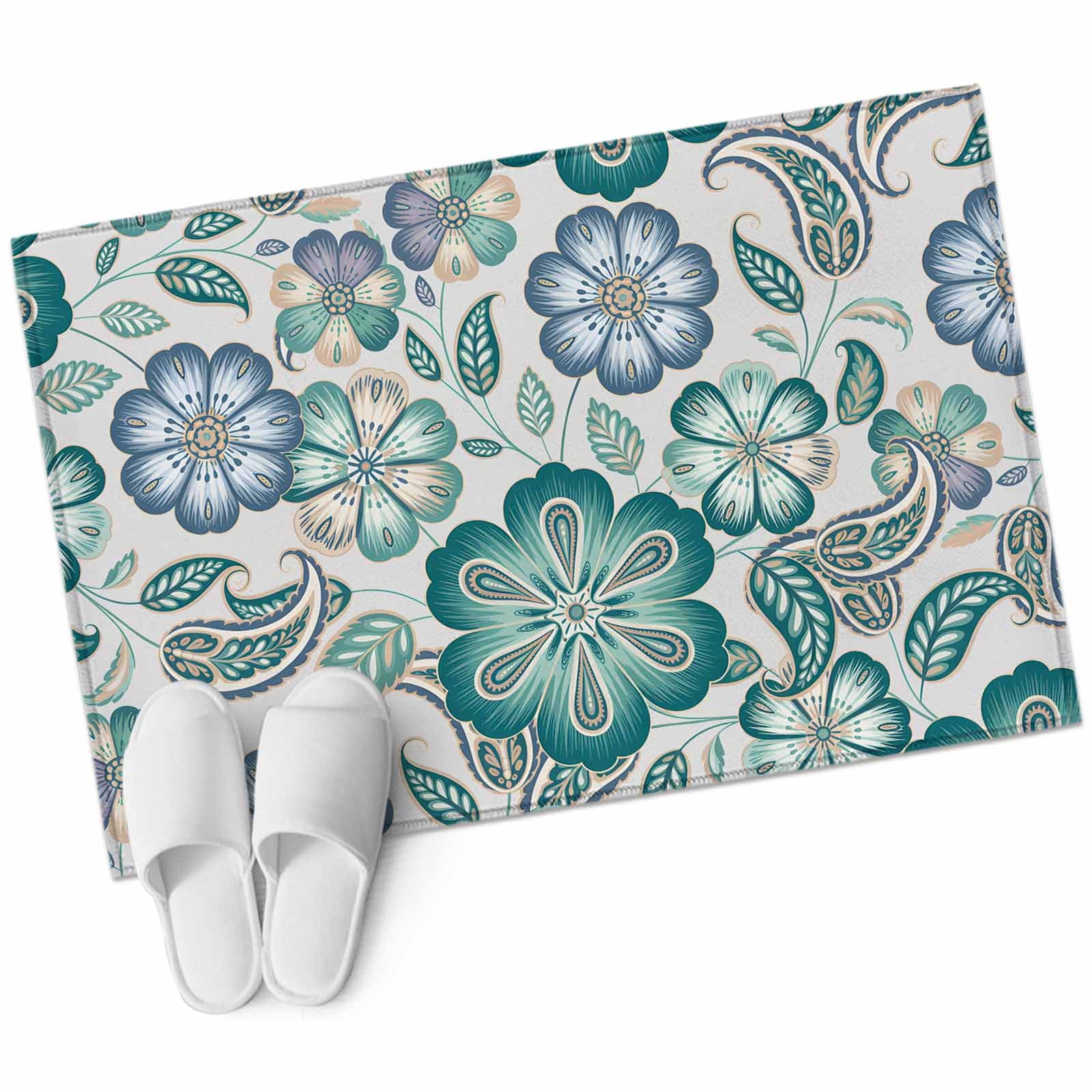 Bathroom Rugs 2x3 Ft, Teal Paisley Pattern Non Slip Area Rugs for ...