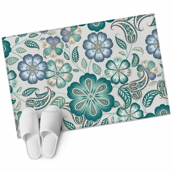 Bathroom Rugs 2x3 Ft, Teal Paisley Pattern Non Slip Area Rugs for ...