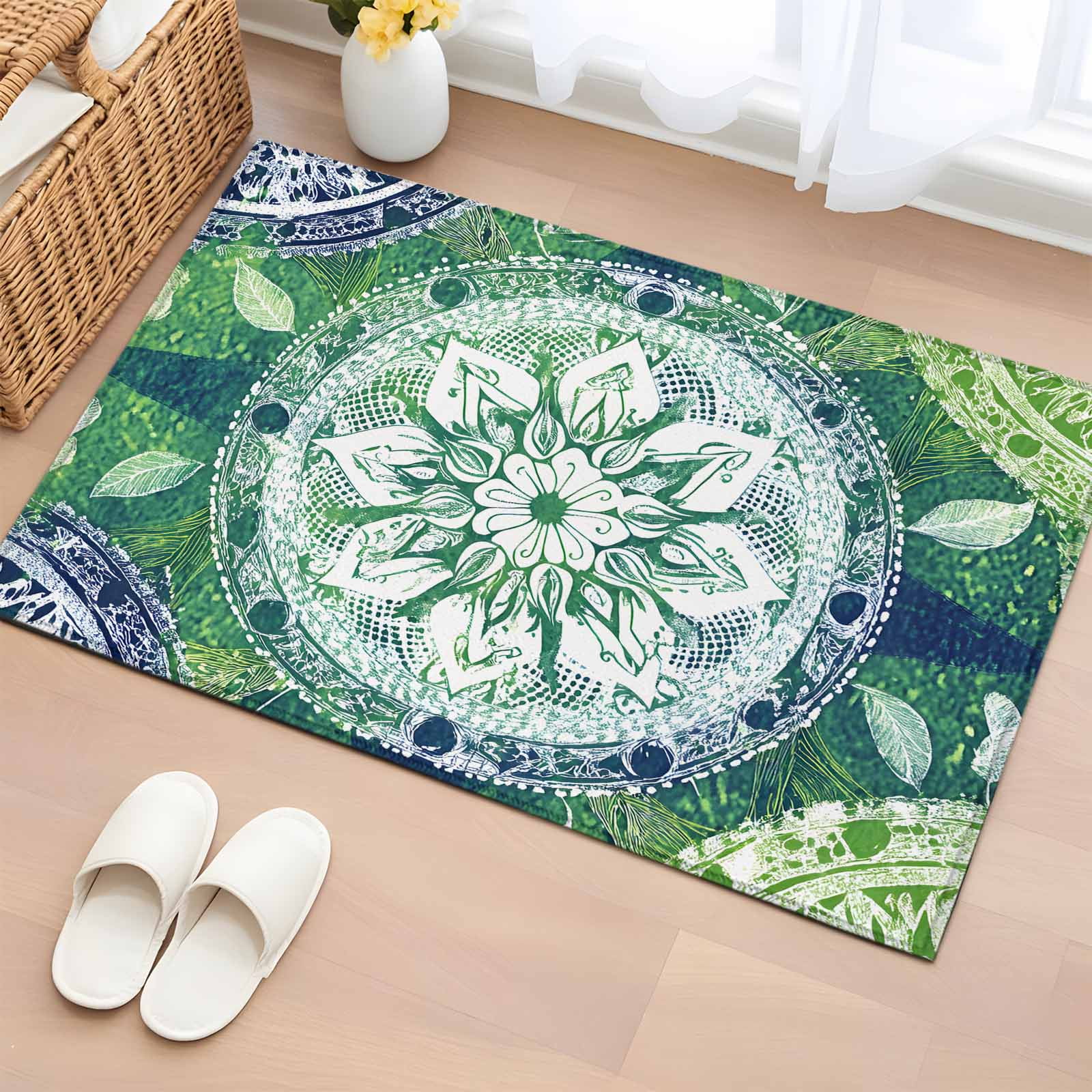 Bathroom Rugs 2x3 Ft, Teal Retro Floral Non Slip Area Rugs for Kitchen ...