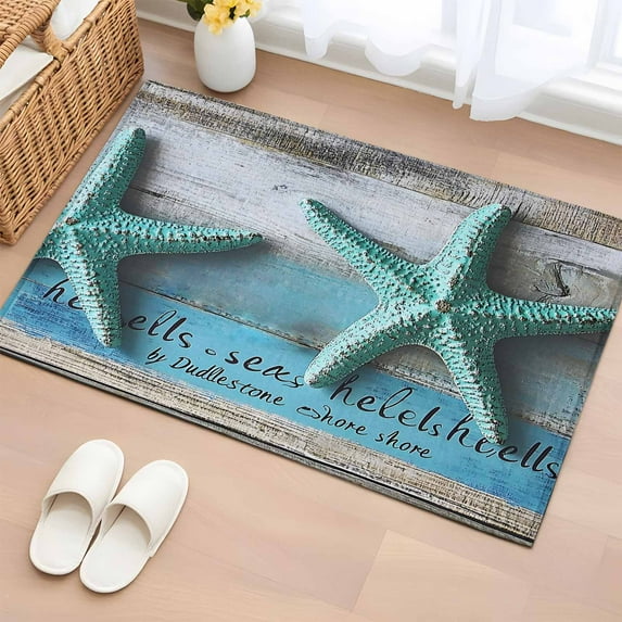 Bathroom Rugs 2x3 Ft, Teal Starfish Coastal Non Slip Area Rugs for ...