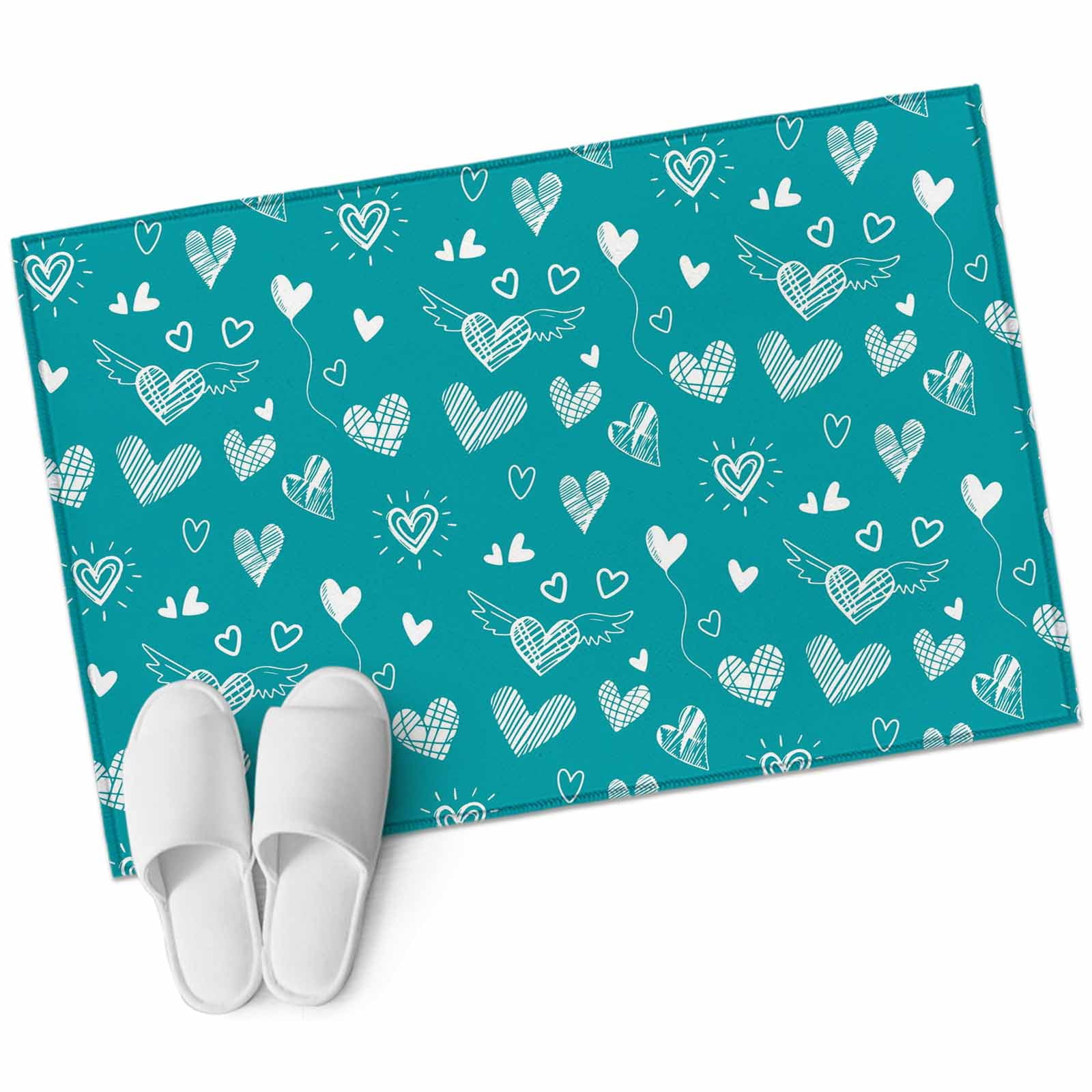 Bathroom Rugs 2x3 Ft, Teal Valentine's Day Non Slip Area Rugs for ...