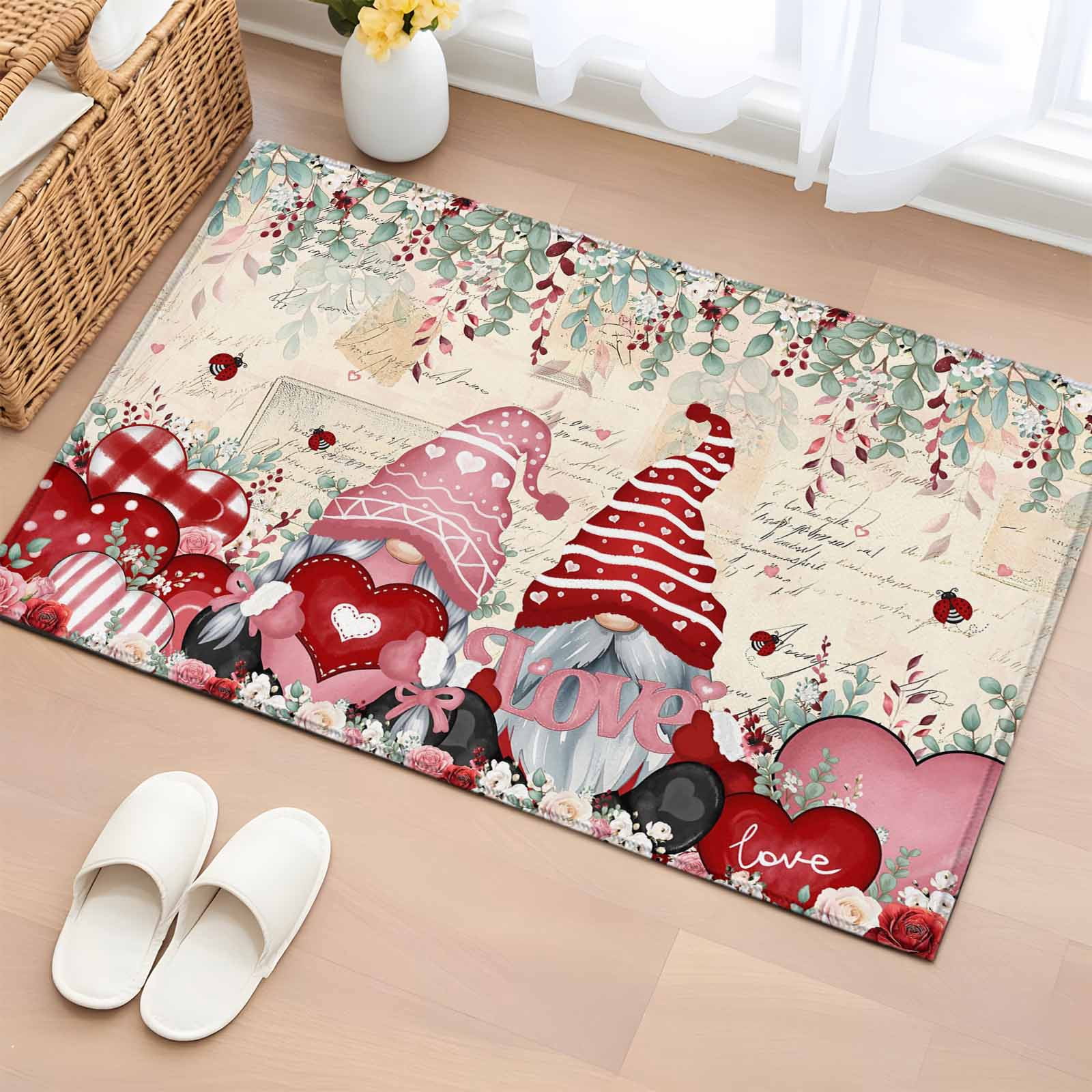 Bathroom Rugs 2x3 Ft, Valentine's Gnomes Non Slip Area Rugs for Kitchen ...