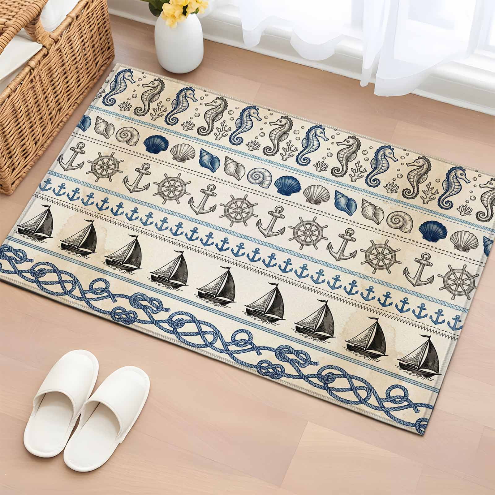 Bathroom Rugs 2x3 Ft, Vintage Coastal Non Slip Area Rugs for Kitchen ...