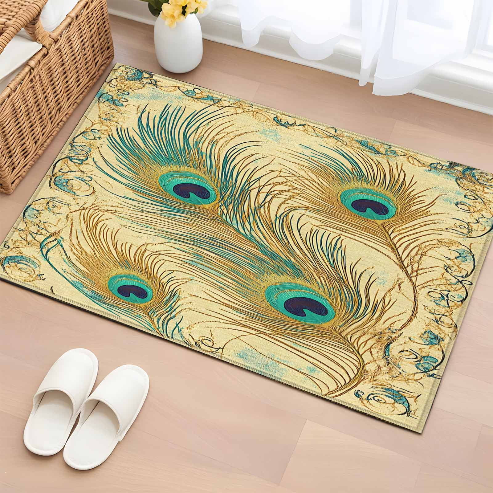 Bathroom Rugs 2x3 Ft, Vintage Peacock Feathers Non Slip Area Rugs for ...
