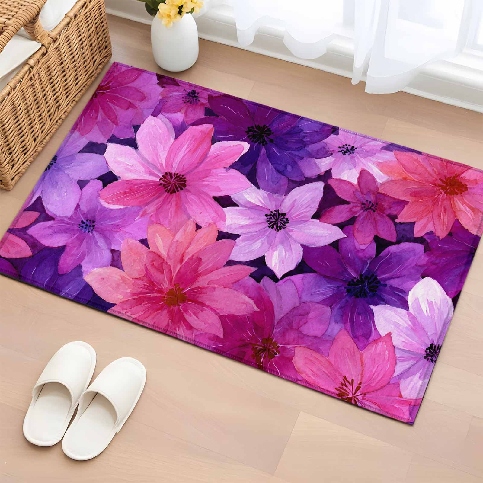 Bathroom Rugs 2x3 Ft, Watercolor Flowers Non Slip Area Rugs for Kitchen ...