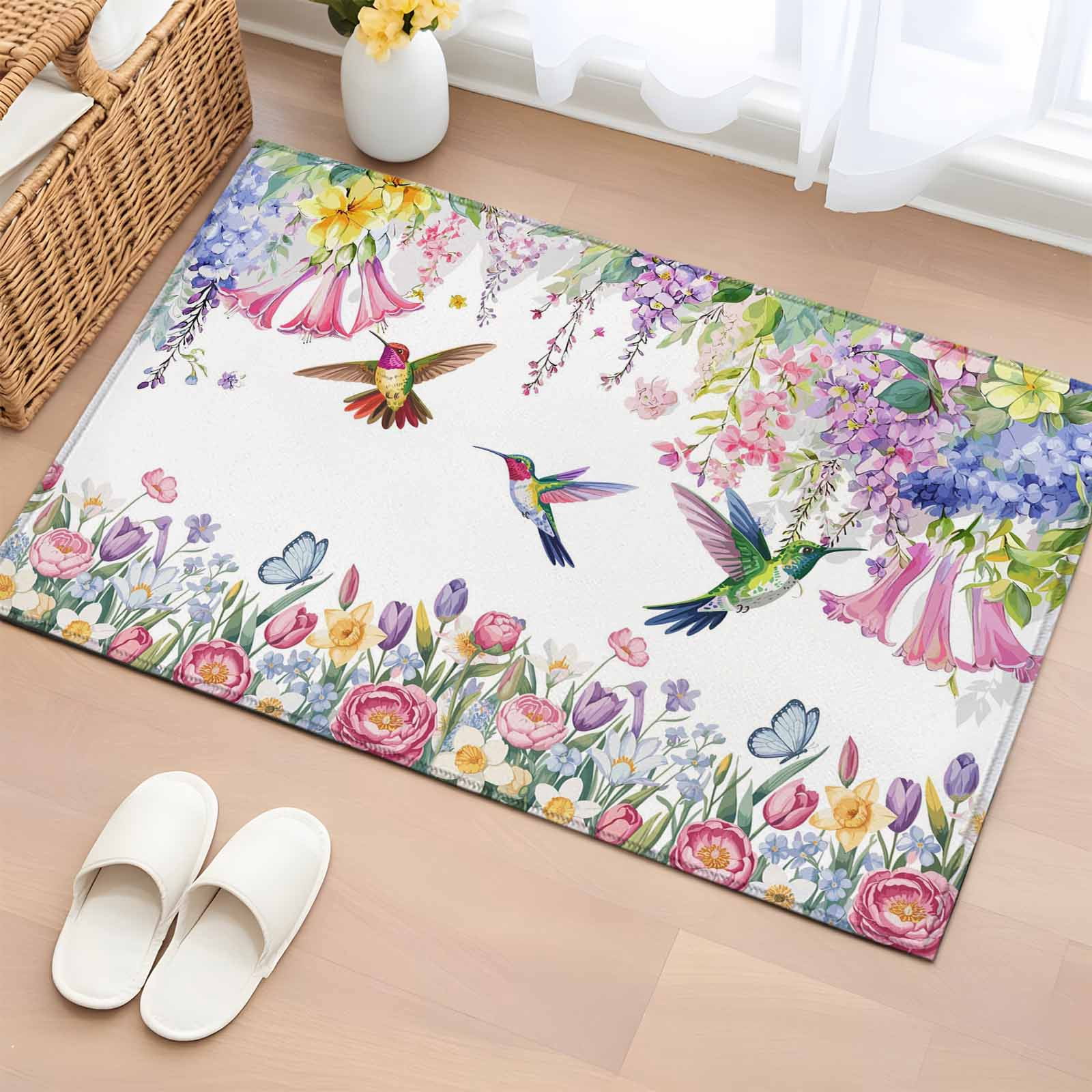 Bathroom Rugs 2x3 Ft, Watercolor Flowers Non Slip Area Rugs for Kitchen ...