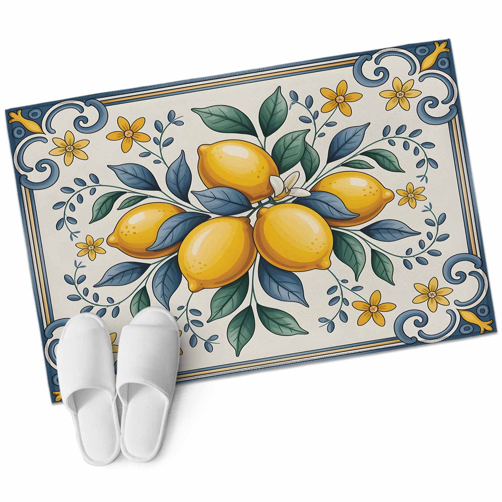 Bathroom Rugs 2x3 Ft, Yellow Blue Lemon Non Slip Area Rugs for Kitchen ...